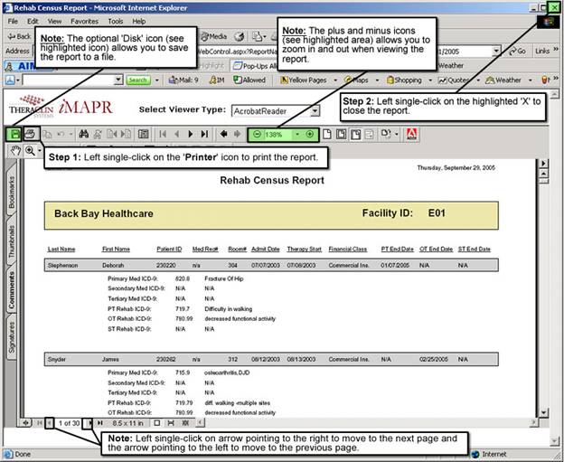 Step 3: Viewing and printing the report