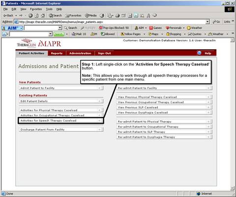 Step 1: Accessing the Speech Therapy - SLP Menu